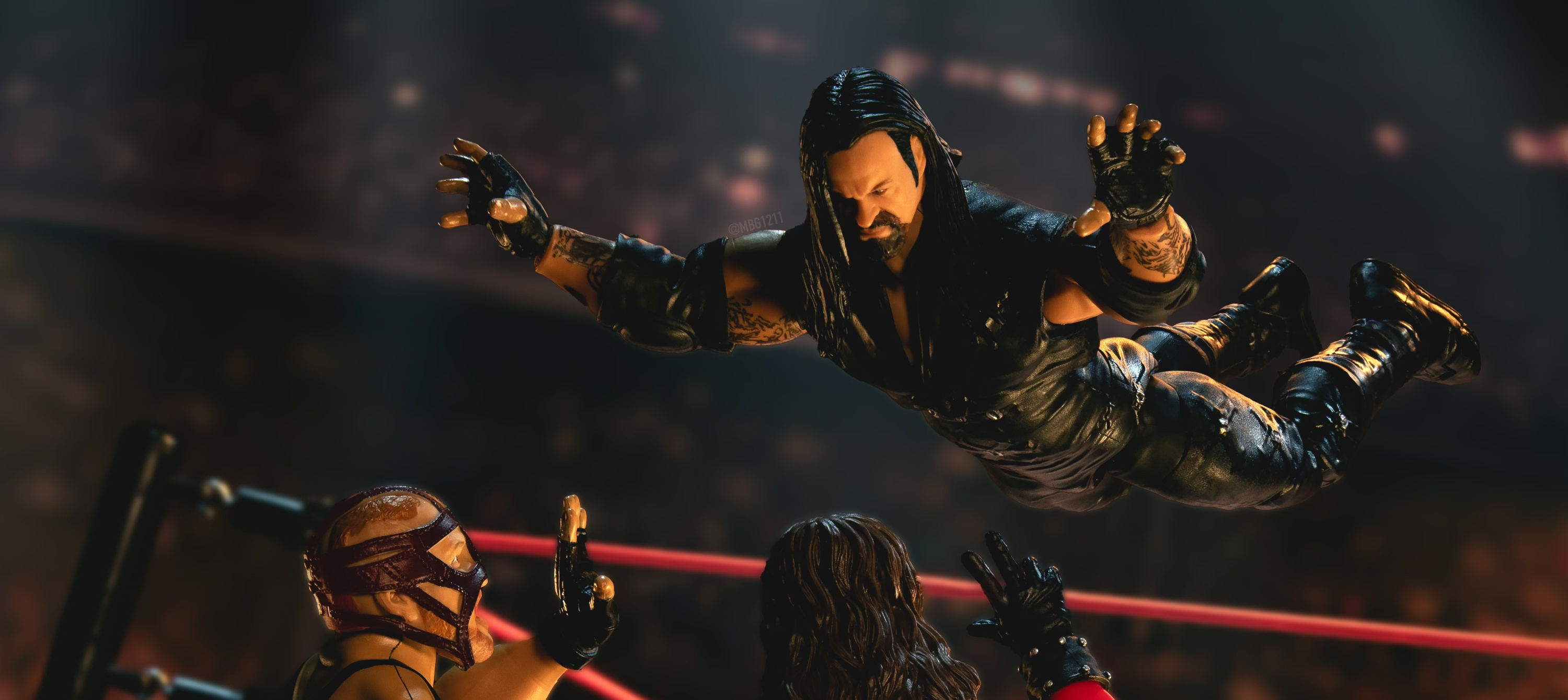 Undertaker Dives Over Flames onto Vader and Kane in Figure Photography ...
